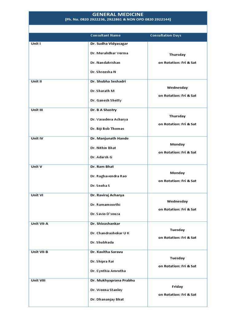 Opd Schedule | PDF | Health Care | Clinical Medicine