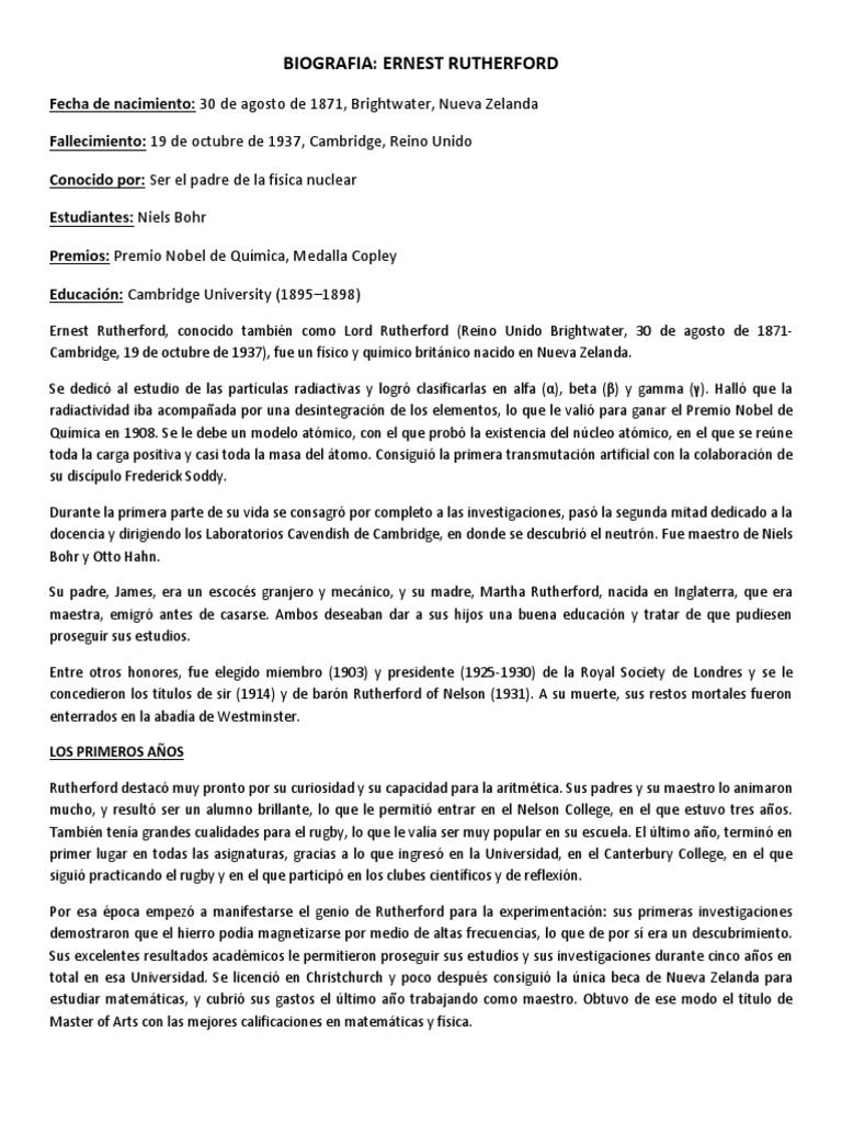 Biografia Ernest Rutherford | PDF | Física nuclear | Ciencias fisicas