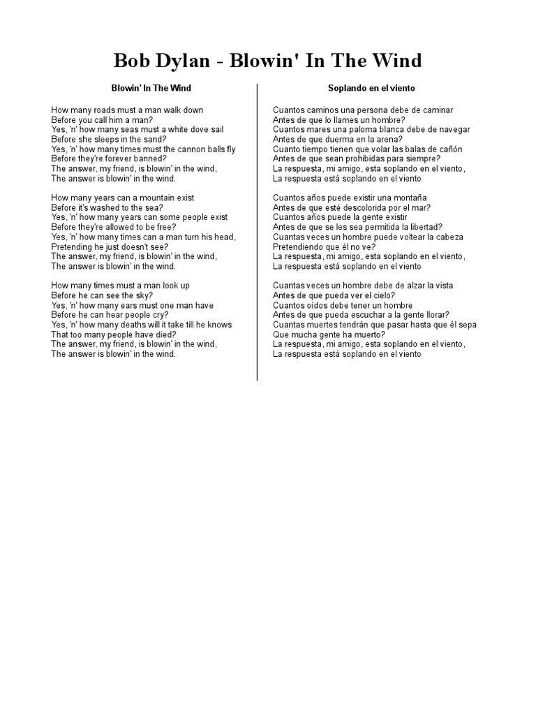 Bob Dylan - Letra de - Blowin' in The Wind | PDF