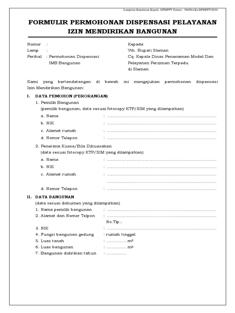 Formulir Imb Sleman | PDF