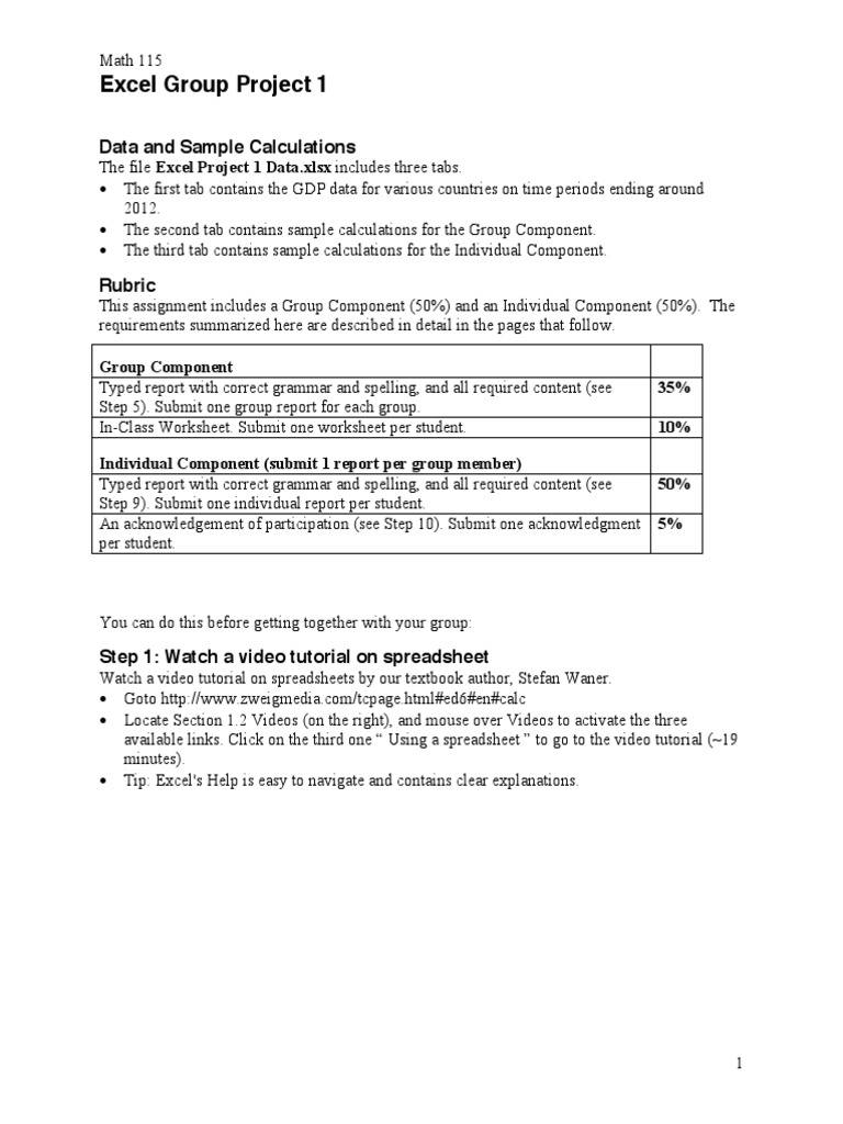 Excel Group Project 1: Data and Sample Calculations | PDF | Microsoft ...