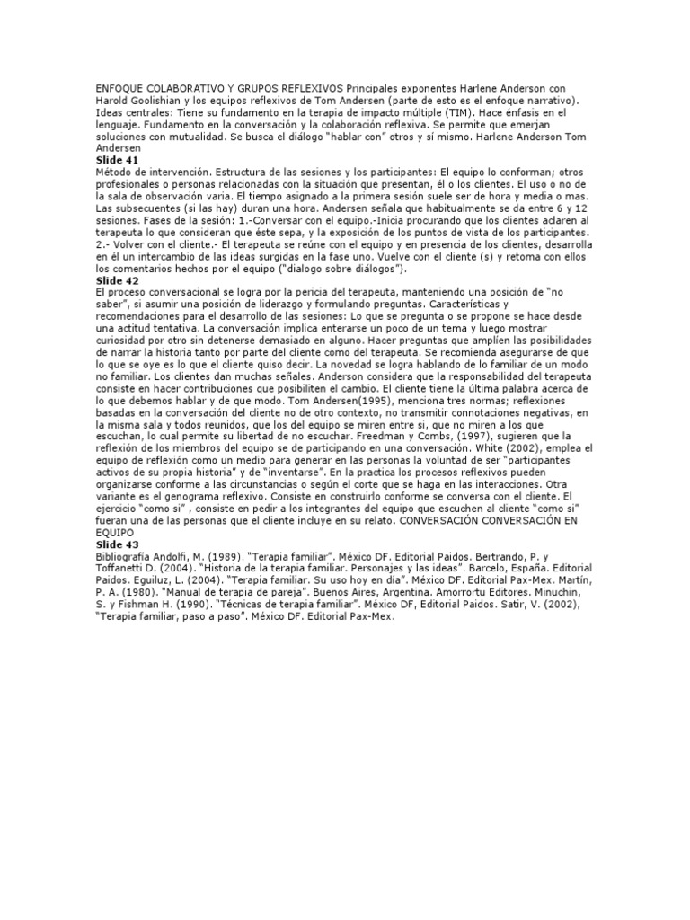 ENFOQUE COLABORATIVO Y GRUPOS REFLEXIVOS Principales Exponentes Harlene ...