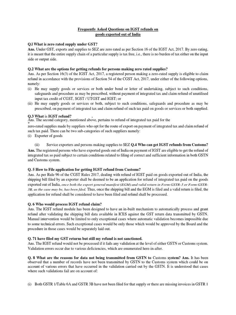 FAQs On IGST Refunds 31090 PDF | PDF | Invoice | Government