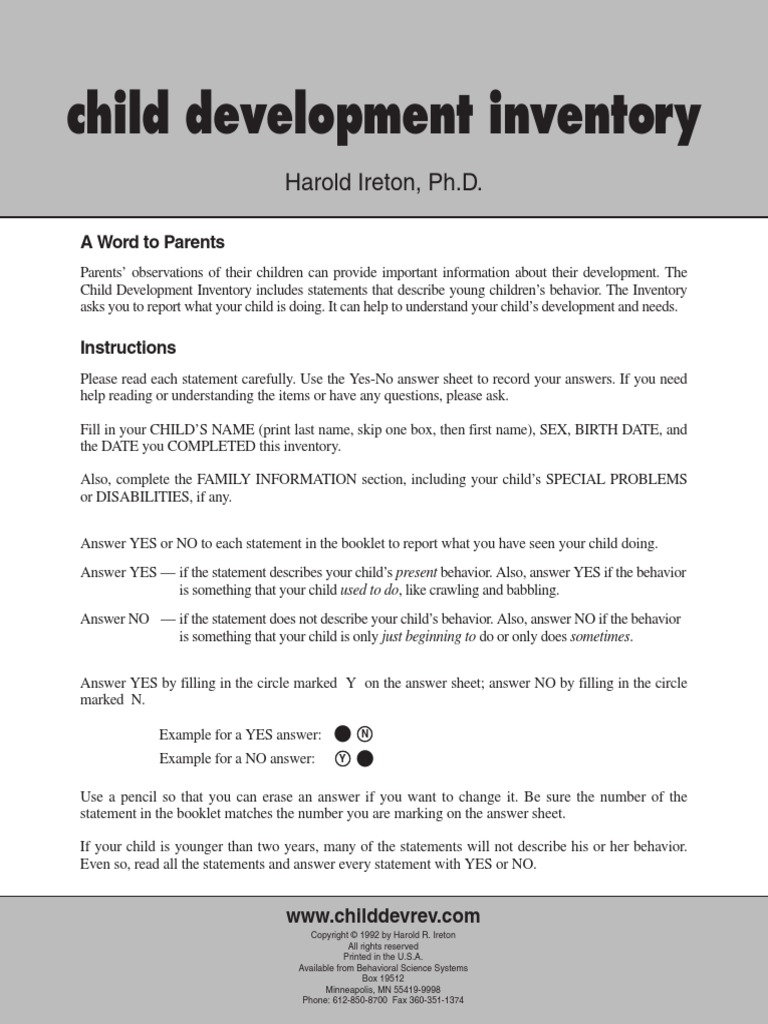 Child Development Inventory Score | PDF | Child Development | Relationships