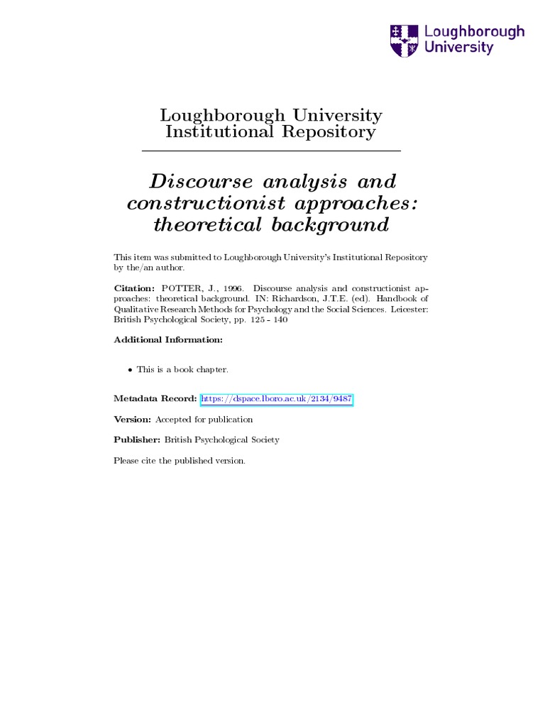 Discourse Analysis and Constructionist Approaches Theoretical ... Discourse Analysis and Constructionist Approaches Theoretical ...