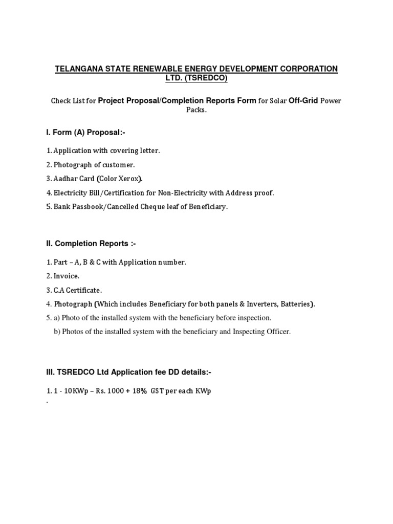 Checklist for Solar Off-Grid Power Pack Project Proposal Submissions ...
