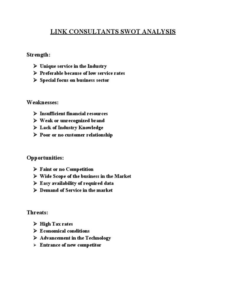Link Consultants Swot Analysis: Strength | PDF | Career & Growth