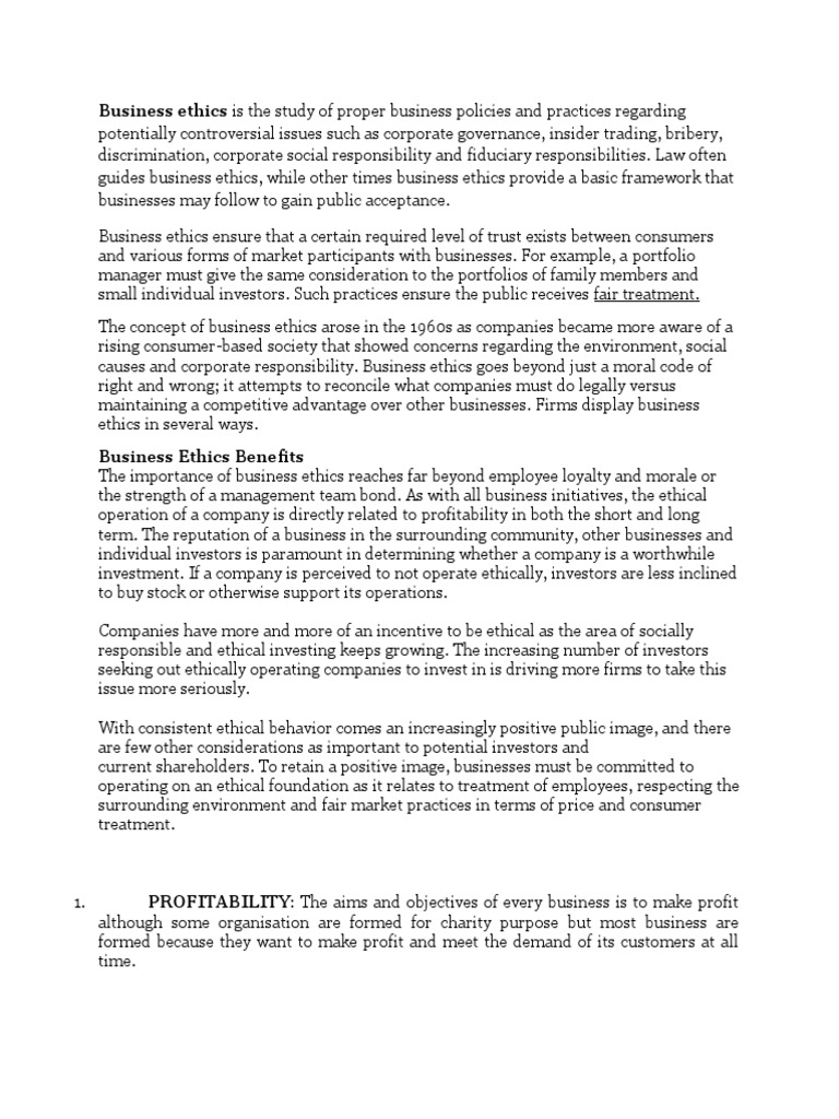 Business Ethics Is The Study of Proper Business Policies and Practices ...