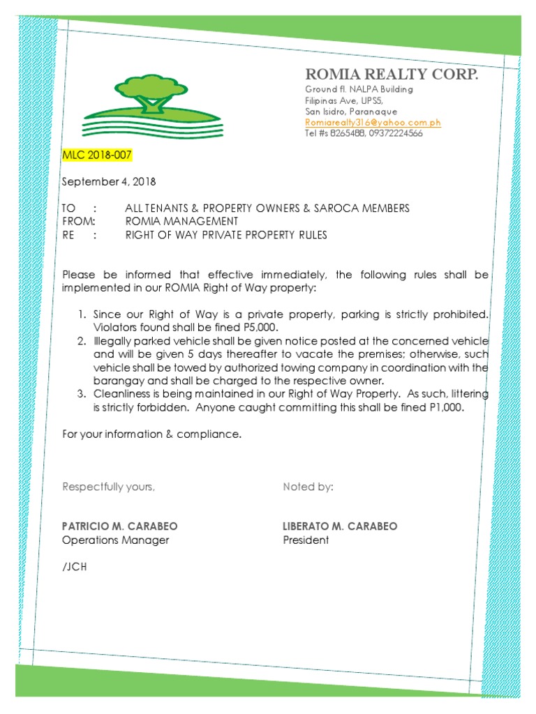 MLC 2018-007 Private Property Notice | PDF