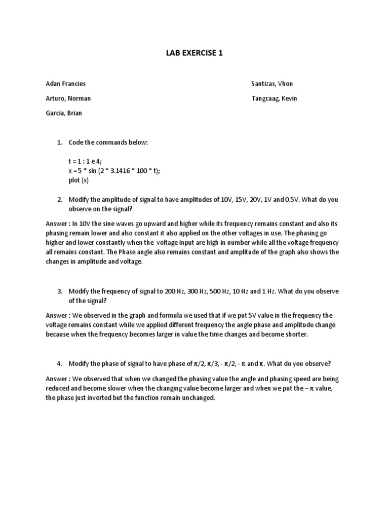 Lab Exercise 1 | Download Free PDF | Phase (Waves) | Frequency