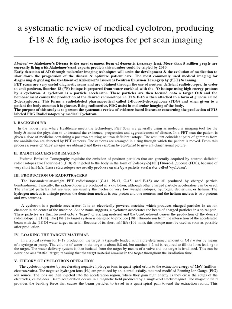 A Systematic Review of Medical Cyclotron, Producing f-18 & FDG Radio ...