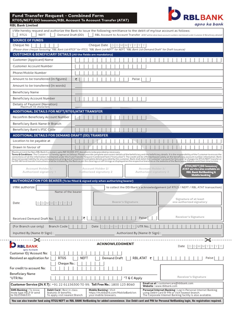 Fund Transfer Request Editable Form | PDF | Cheque | Banks