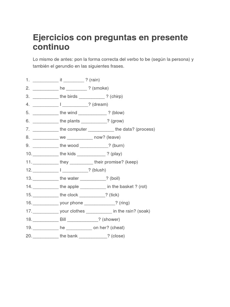 Ejercicio Presente Progresivo | PDF | Nature