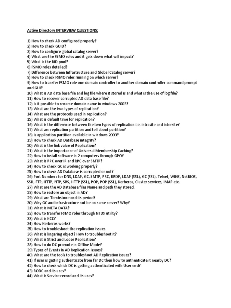 Active Directory INTERVIEW QUESTIONS | Download Free PDF | Domain Name System | Application ...