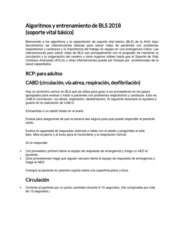 Algoritmos y Entrenamiento de BLS 2018 | PDF | Reanimación ...
