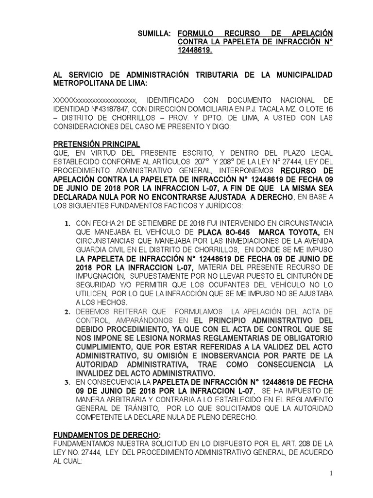 Apelacion Multa SAT | PDF | Petición | Apelación