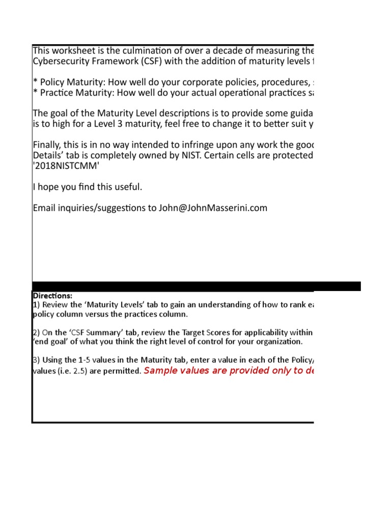 2018 NIST CSF Maturity Tool v1.0 | Computer Security | Security