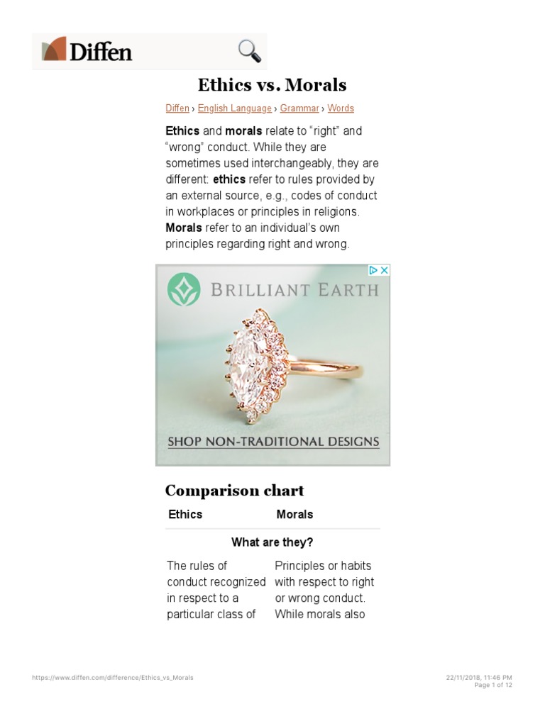 Ethics Vs Morals - Difference and Comparison - Diffen | PDF | Value ...