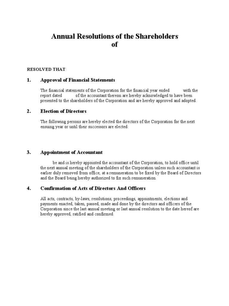 Annual Shareholders Resolution | PDF