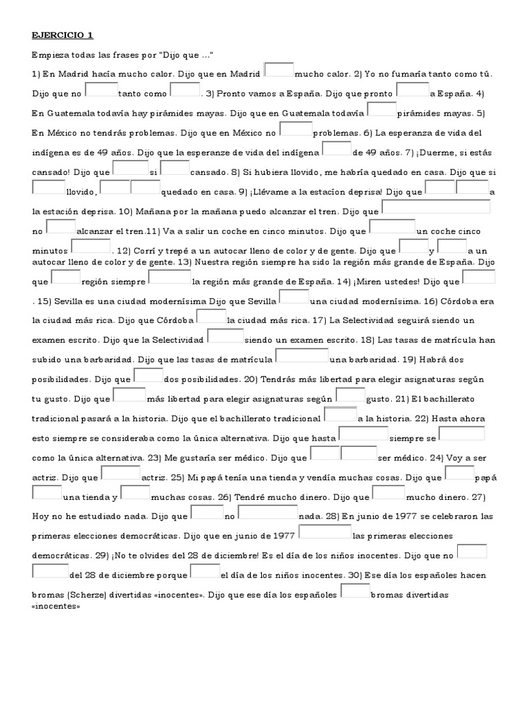 Ejercicios de Estilo Indirecto en Español | PDF