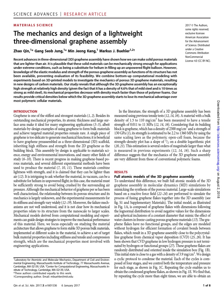 The Mechanics and Design of A Lightweight Three-Dimensional Graphene ...