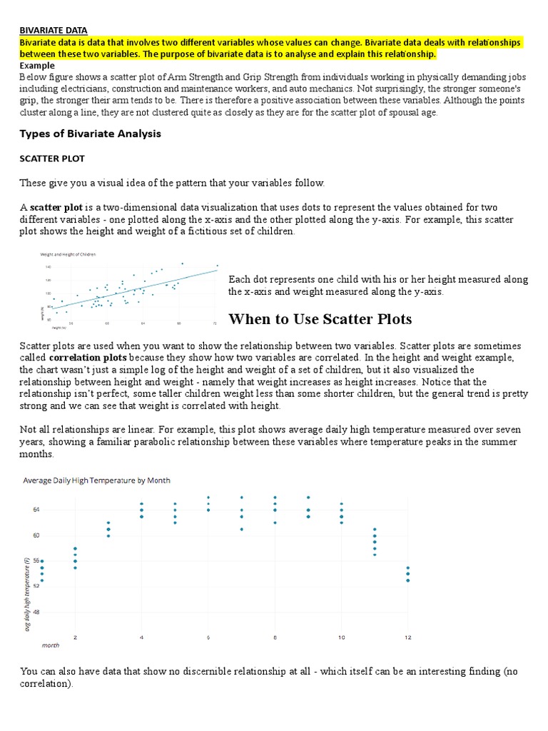When To Use Scatter Plots: Types of Bivariate Analysis | PDF | Scatter ...
