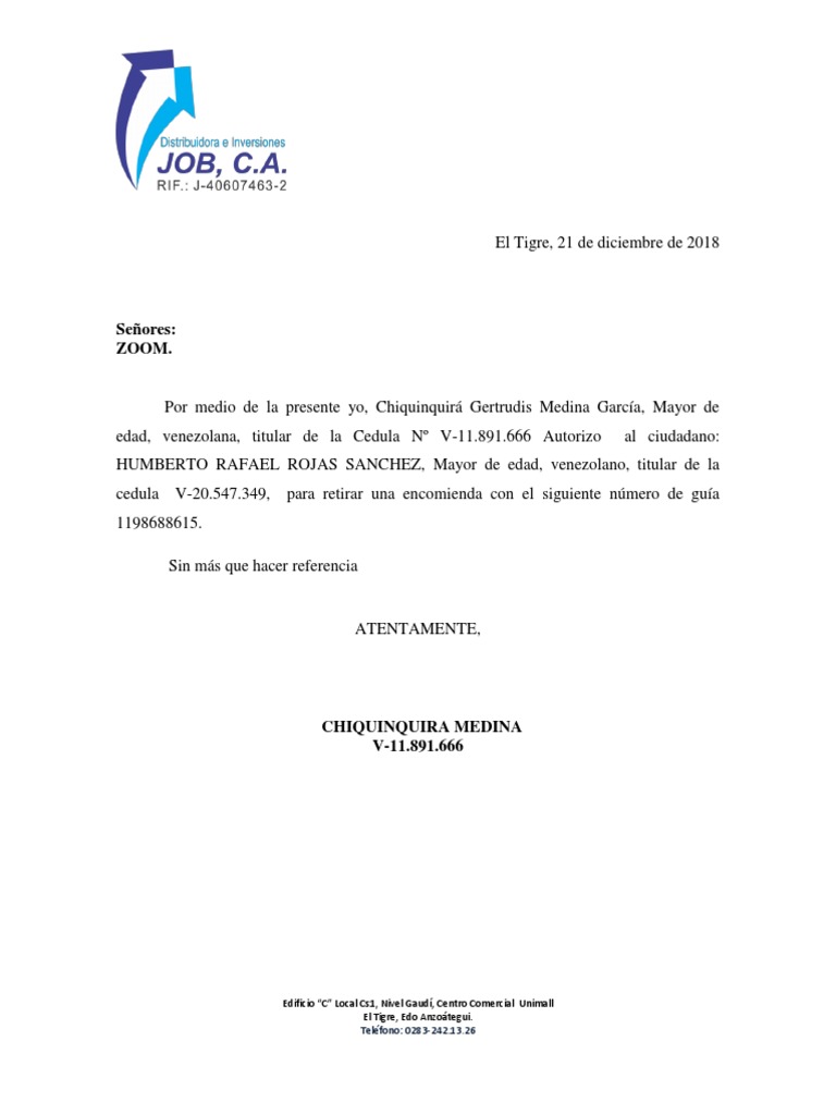 Modelo de Autorizacion | Venezuela