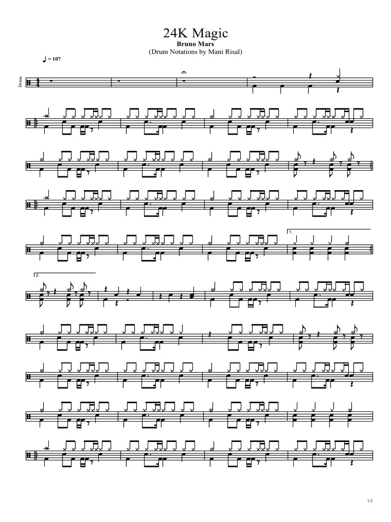 24K Magic Drum Notations | PDF