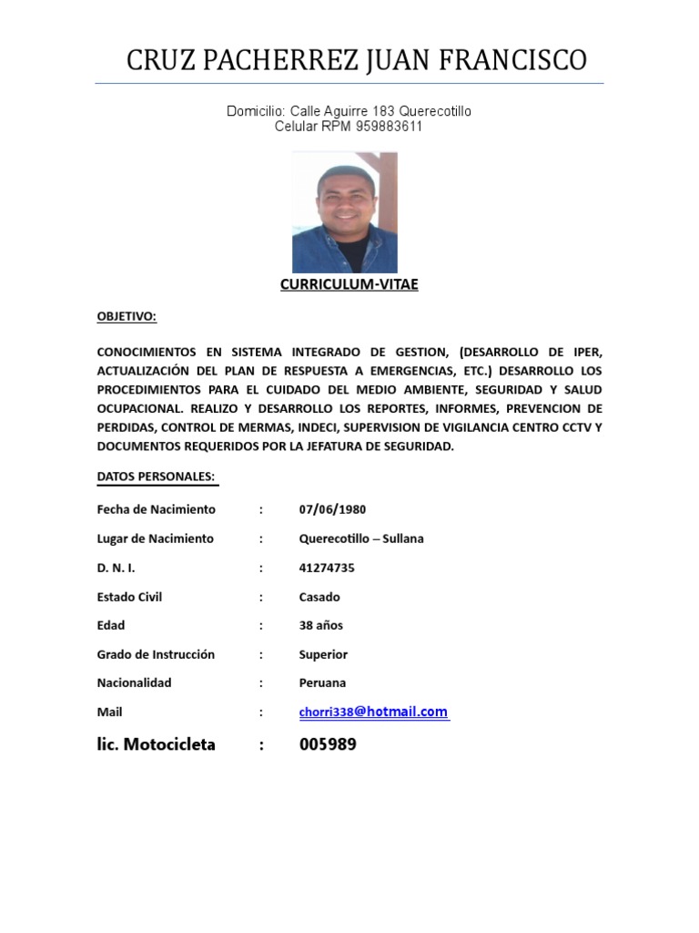 CV CV CRUZ PACHERREZ JUAN 2019 ACTUALIZADO | PDF | Perú | Educación ...