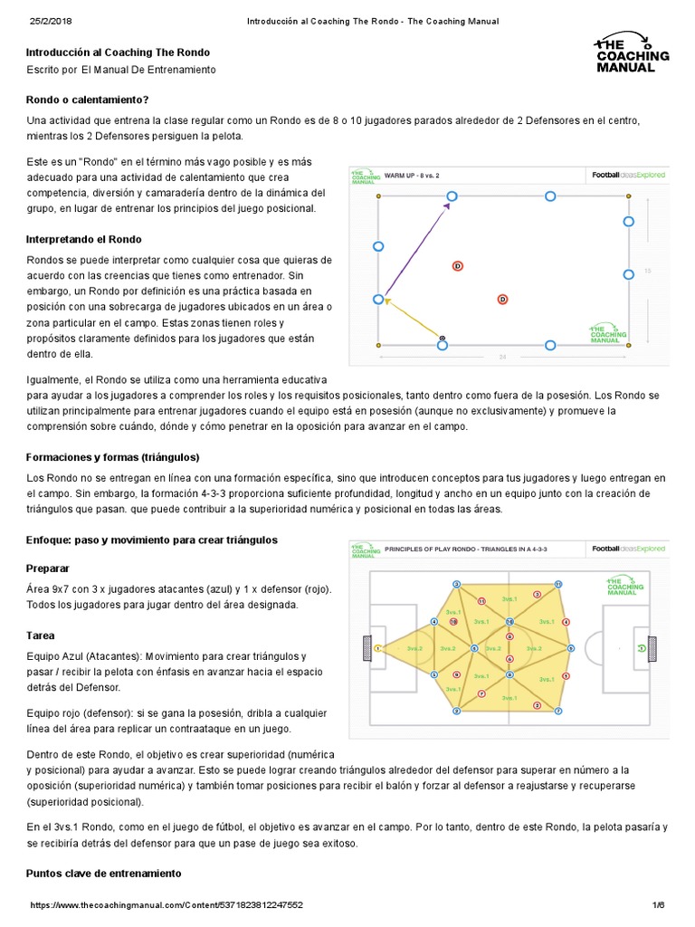 Introducción a los conceptos básicos del Rondo y su uso para entrenar principios tácticos | PDF ...