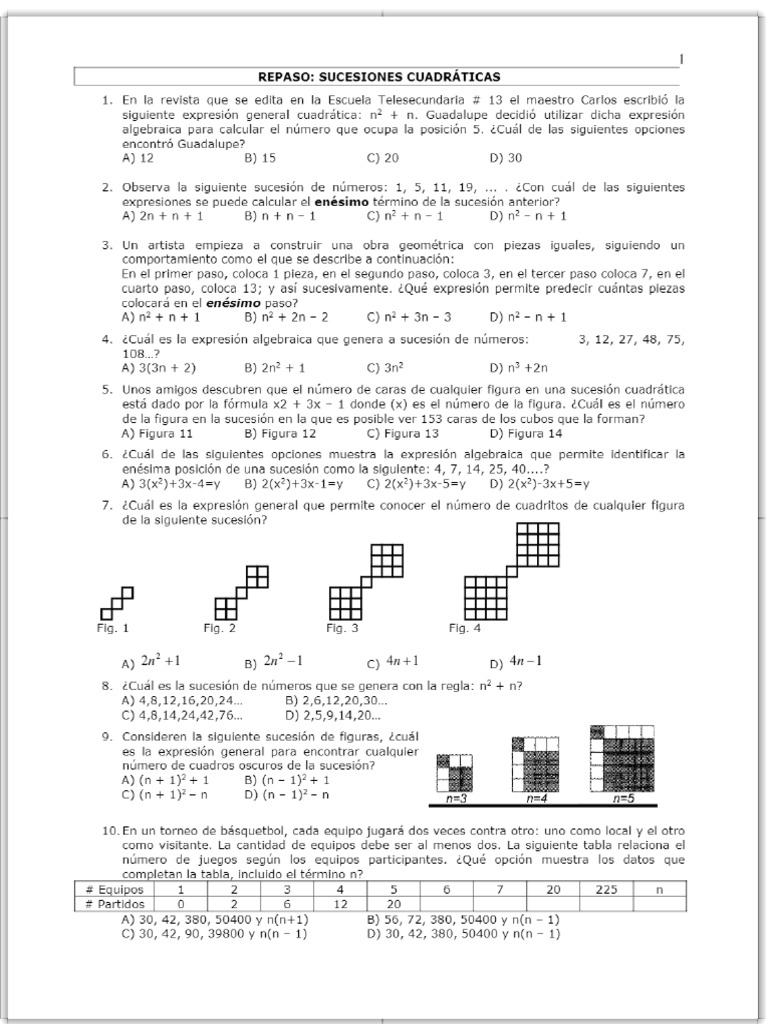 Repaso - Sucesiones Cuadráticas PDF | PDF
