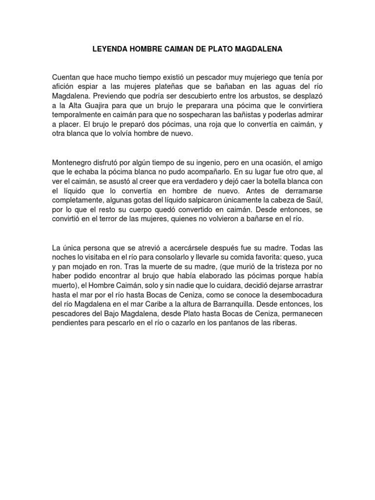 Leyenda Hombre Caiman de Plato Magdalena | PDF | Criaturas legendarias ...