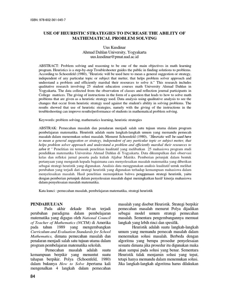 Use of Heuristic Strategies To Increase The Ability of Mathematical ...
