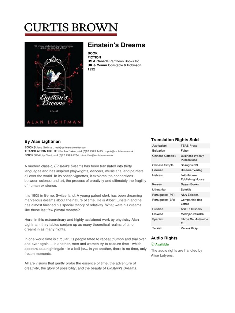 Einstein's Dreams: Translation Rights Sold by Alan Lightman | Download Free PDF | Albert Einstein