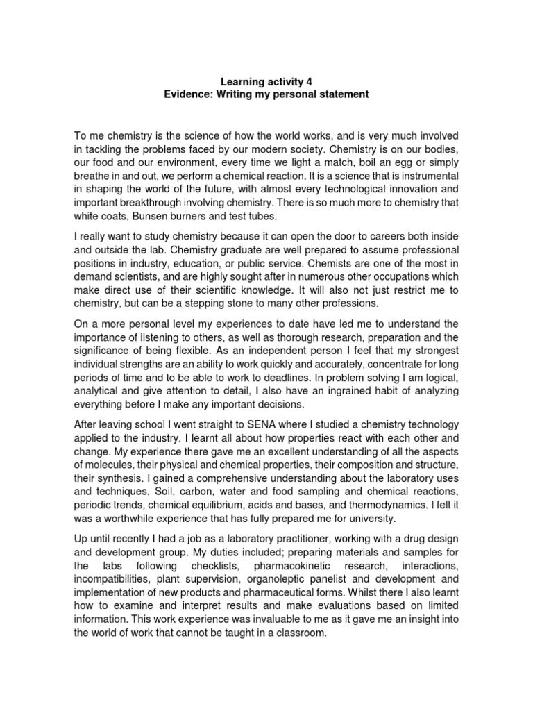 Evidence Writing My Personal Statement | PDF | Chemistry | Science