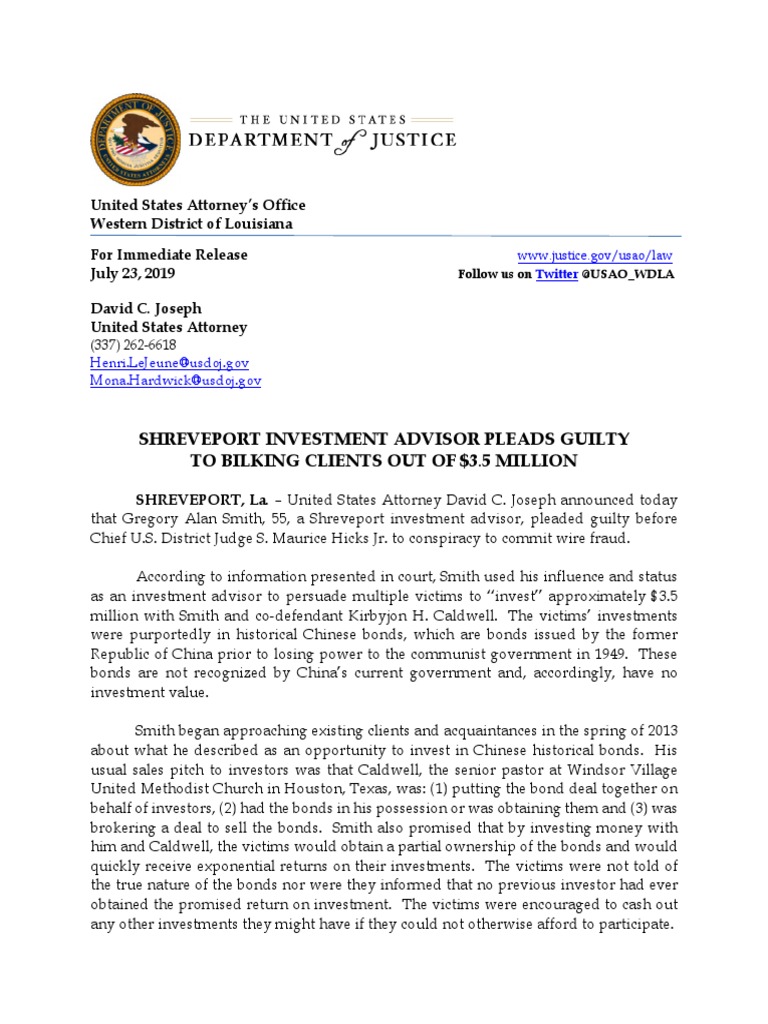 Gregory Alan Smith Wire Fraud Guilty Plea | PDF | United States ...