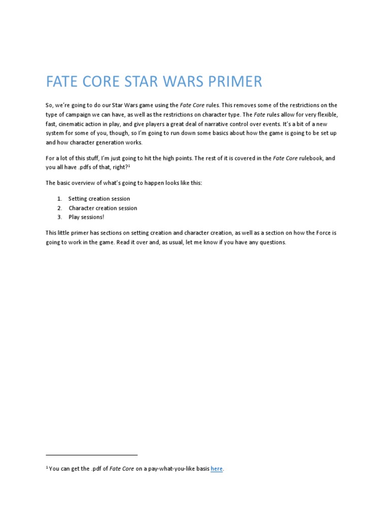 Fate Core Star Wars Primer | PDF | Jedi | Star Wars