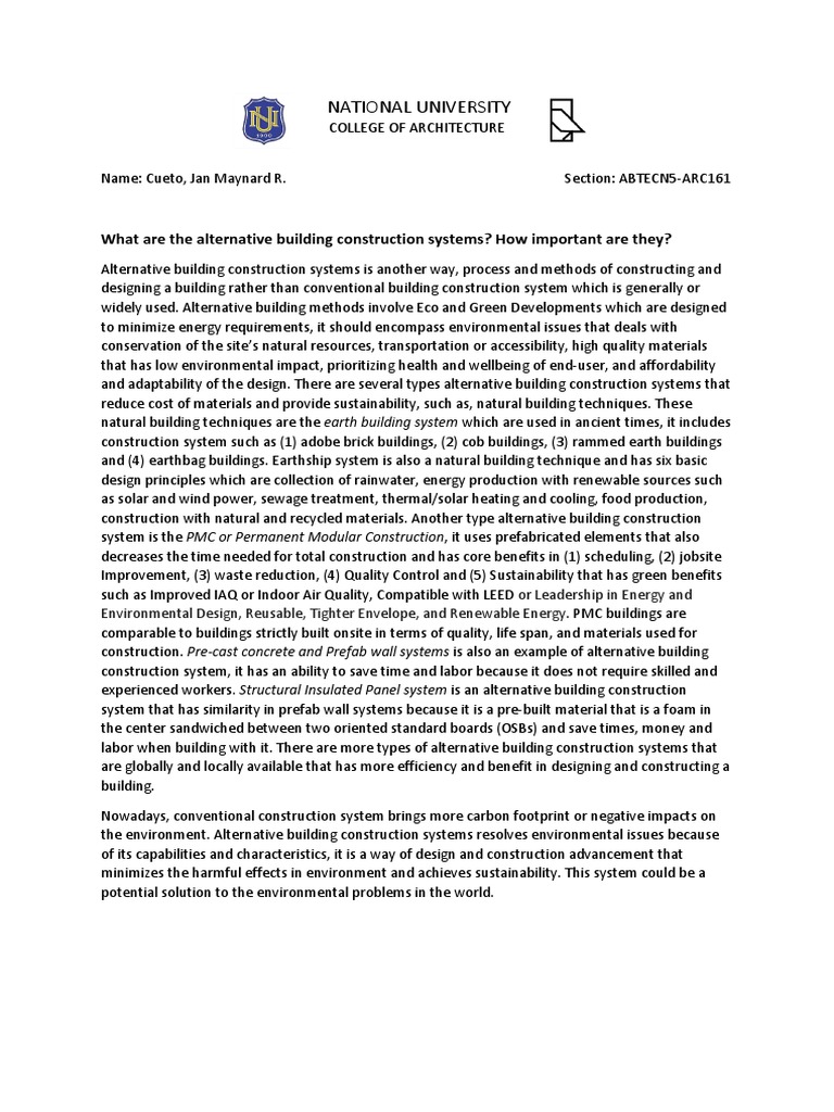 Alternative Building Construction Systems | PDF | Precast Concrete ...