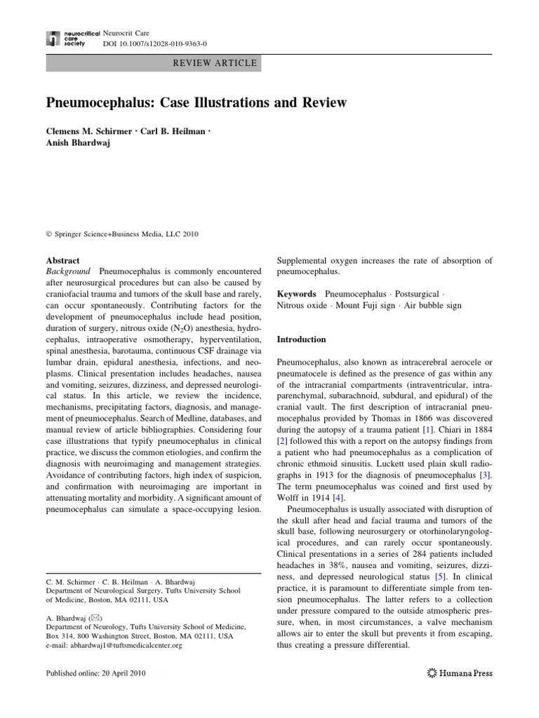 Pneumocephalus: Causes and Management | PDF | Meningitis | Surgery