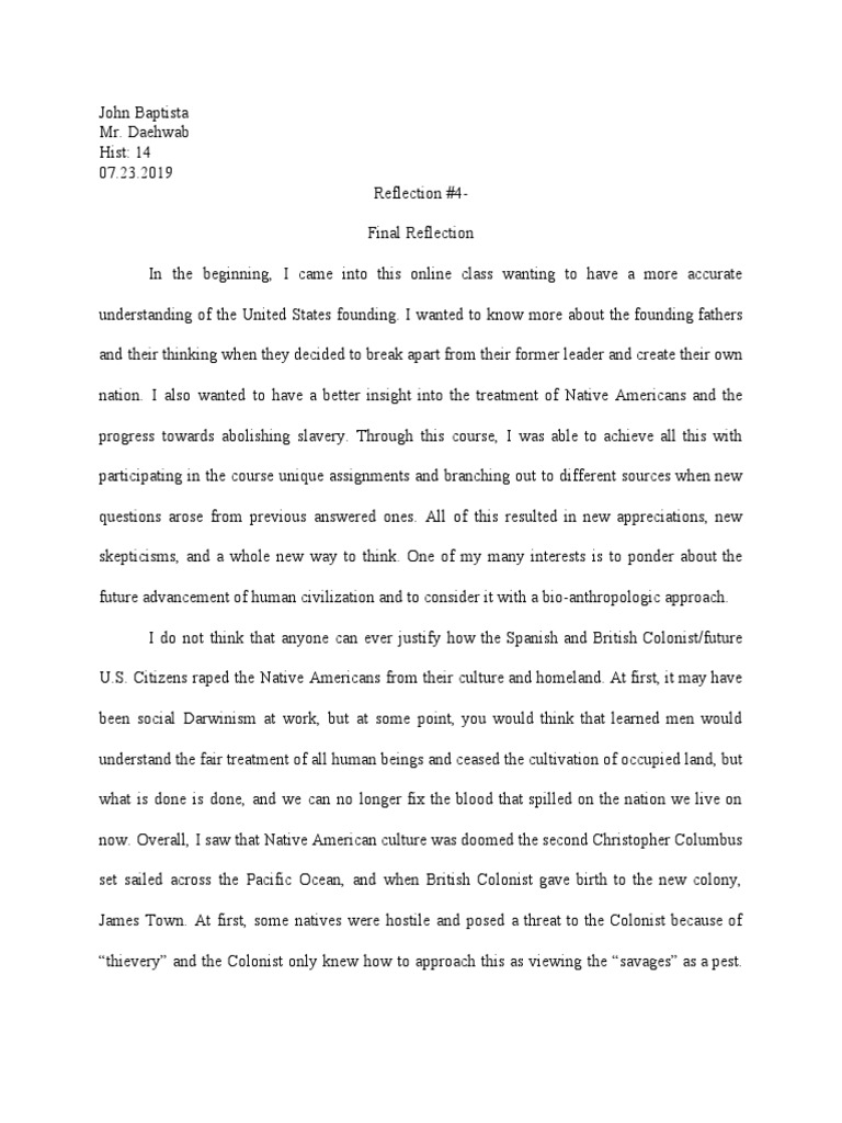Final Reflection | PDF | Native Americans In The United States | United ...