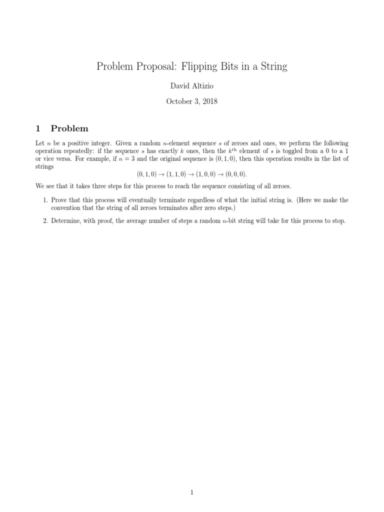 Problem Proposal Flipping Bits In A String Pdf Sequence String Computer Science