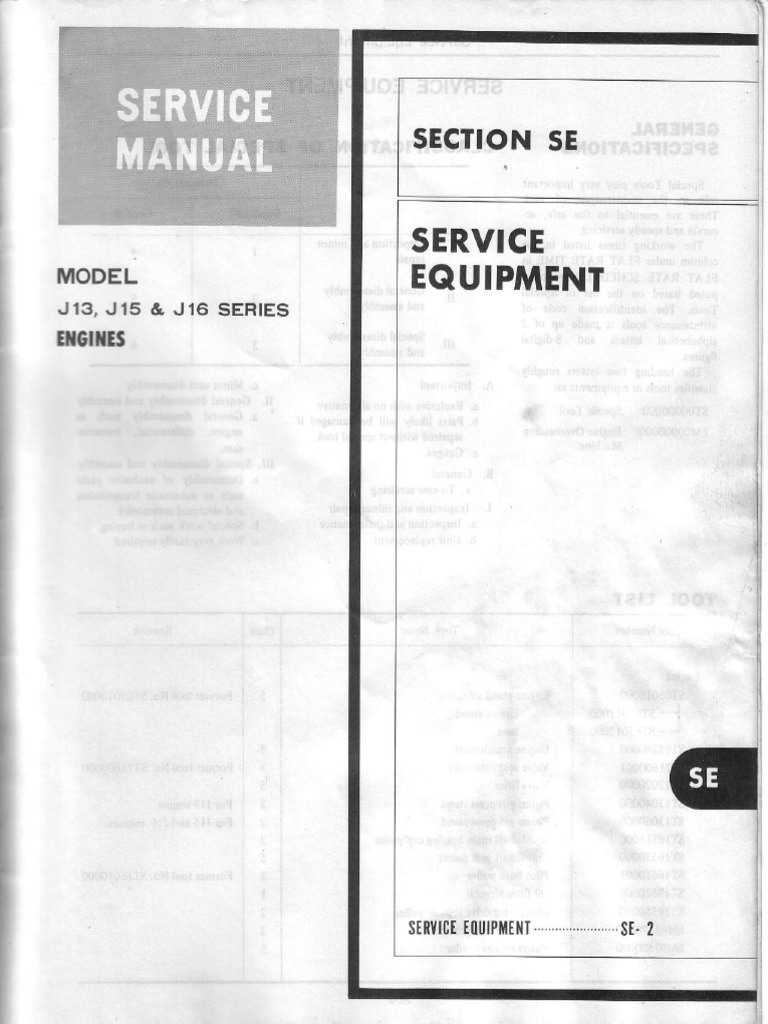 J13, J15, J16 Engines SE Service Equipment | PDF | Motor Vehicle | Vehicles