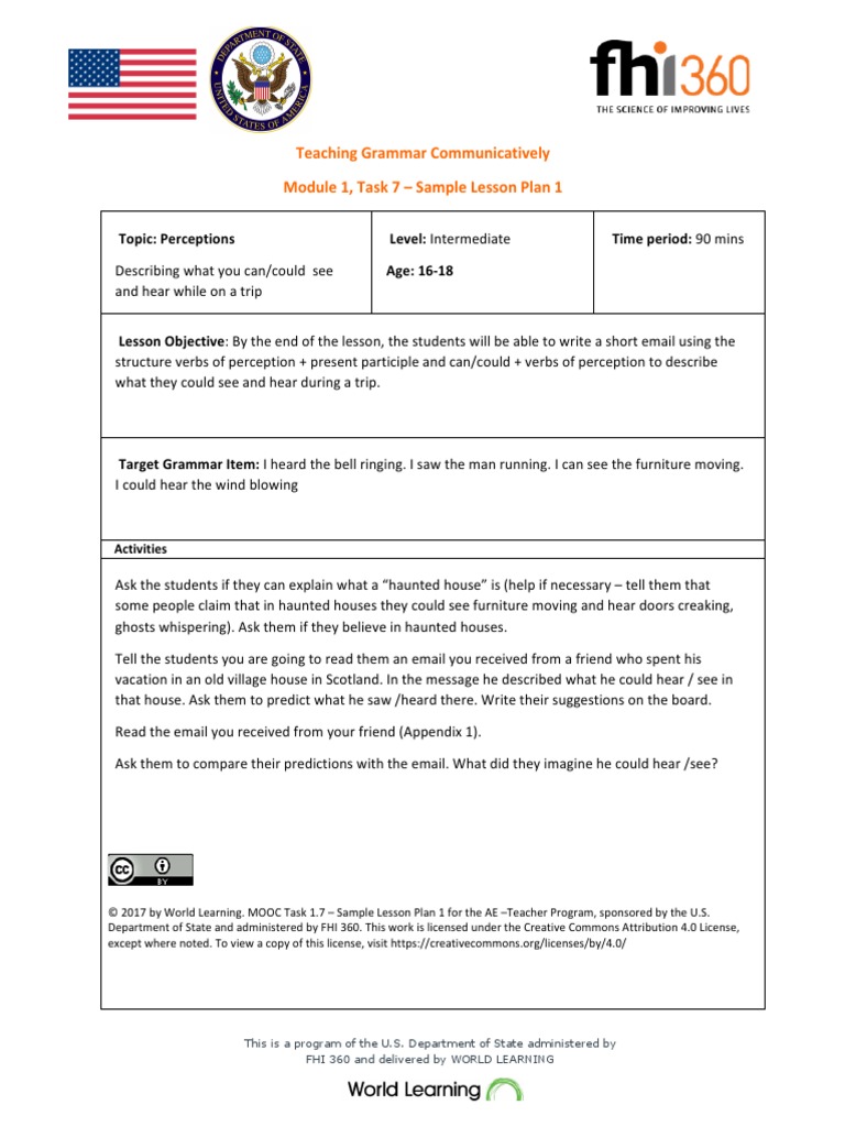 MOOC Task 1.8 - Sample Lesson Plan 1 PDF | PDF | Lesson Plan | Cognition