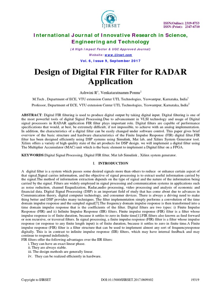 Design FIR For Radar | PDF | Filter (Signal Processing) | Digital Signal Processing