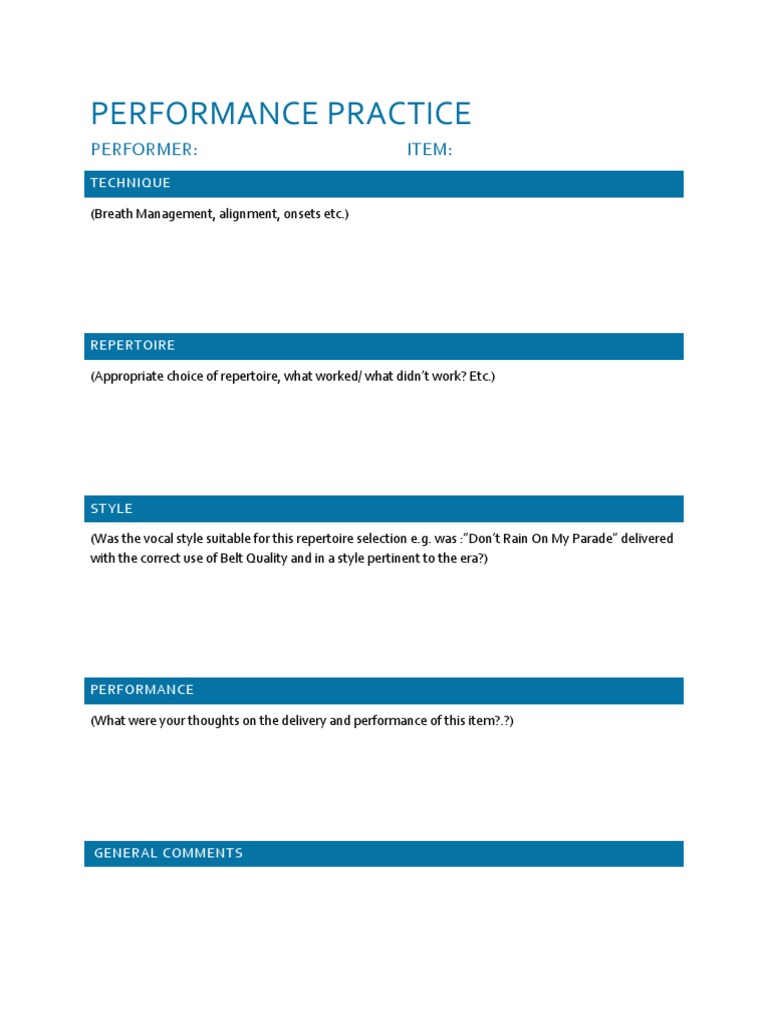 Performance Practice Proforma | PDF | Business