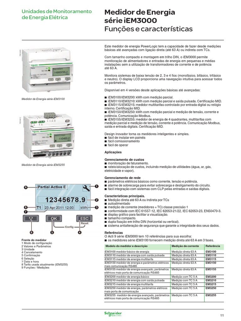 Manual Medidor IEM3000 - Datasheet Técnico | PDF | Controlador lógico ...