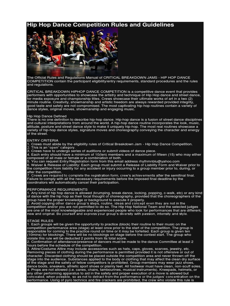 Hip Hop Dance Competition Rules and Guidelines | PDF | Competitive ...
