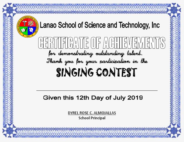Certificate For Singing | PDF
