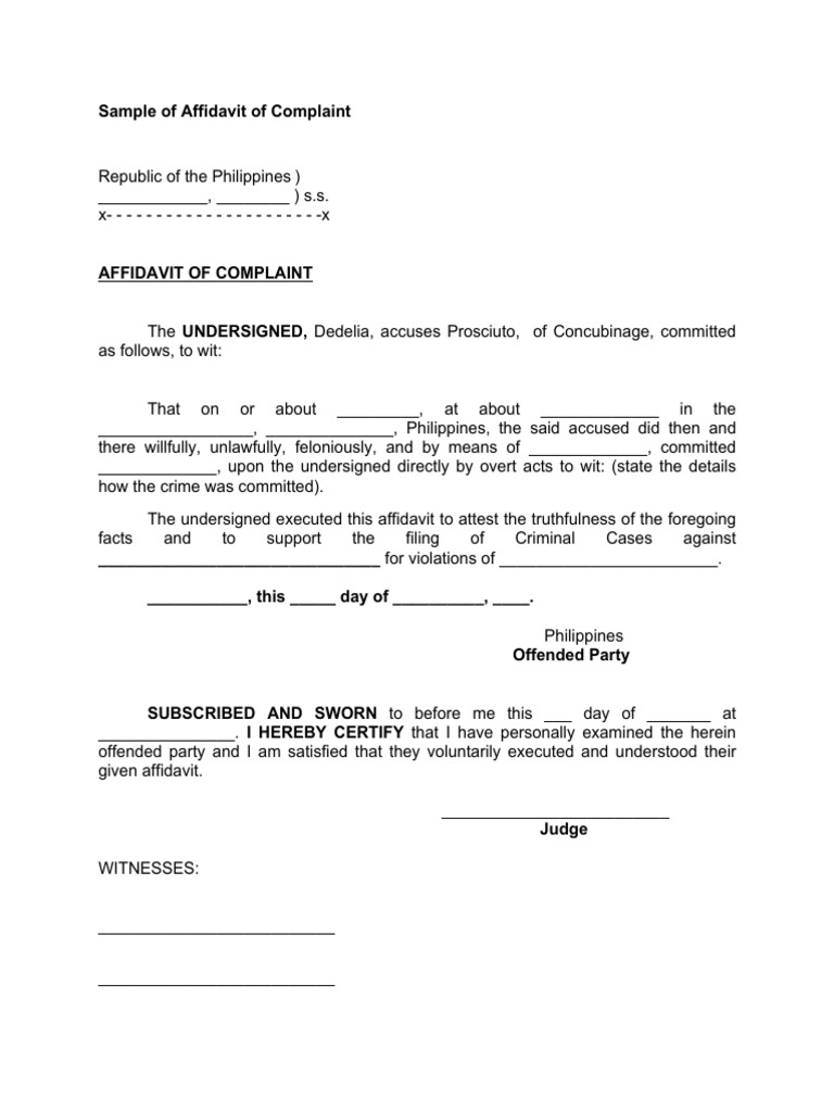 Sample of Affidavit of Complaint | PDF