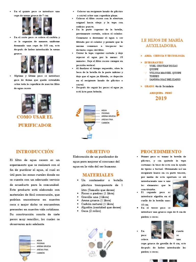 Triptico Purificador de Agua | PDF | Botella | Agua Triptico Purificador de Agua | PDF | Botella | Agua